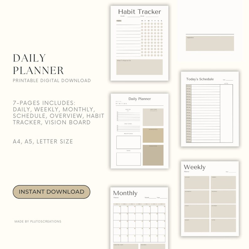 Daily Planner Bundle, Printable, Digital Planner, Weekly & Monthly ...