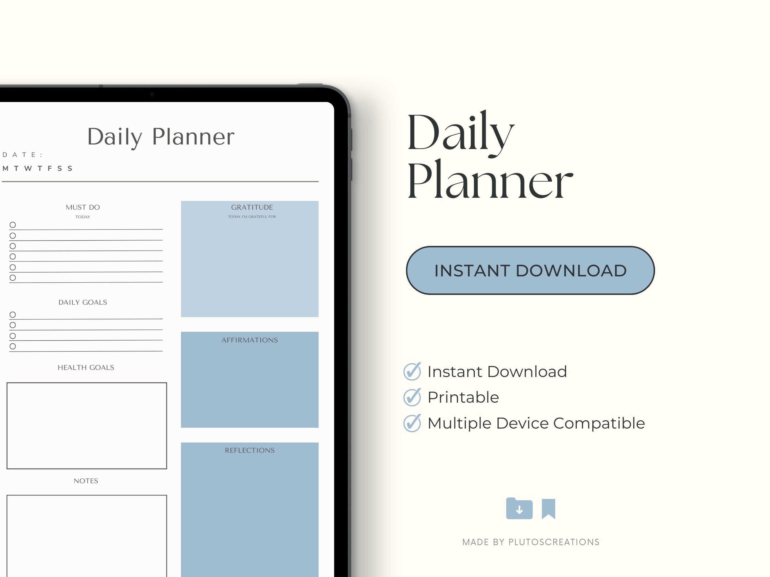Daily Planner Printable, Digital Planner, Weekly and Monthly Planner ...