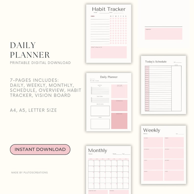Daily Planner Bundle, Printable, Digital Planner, Weekly & Monthly ...