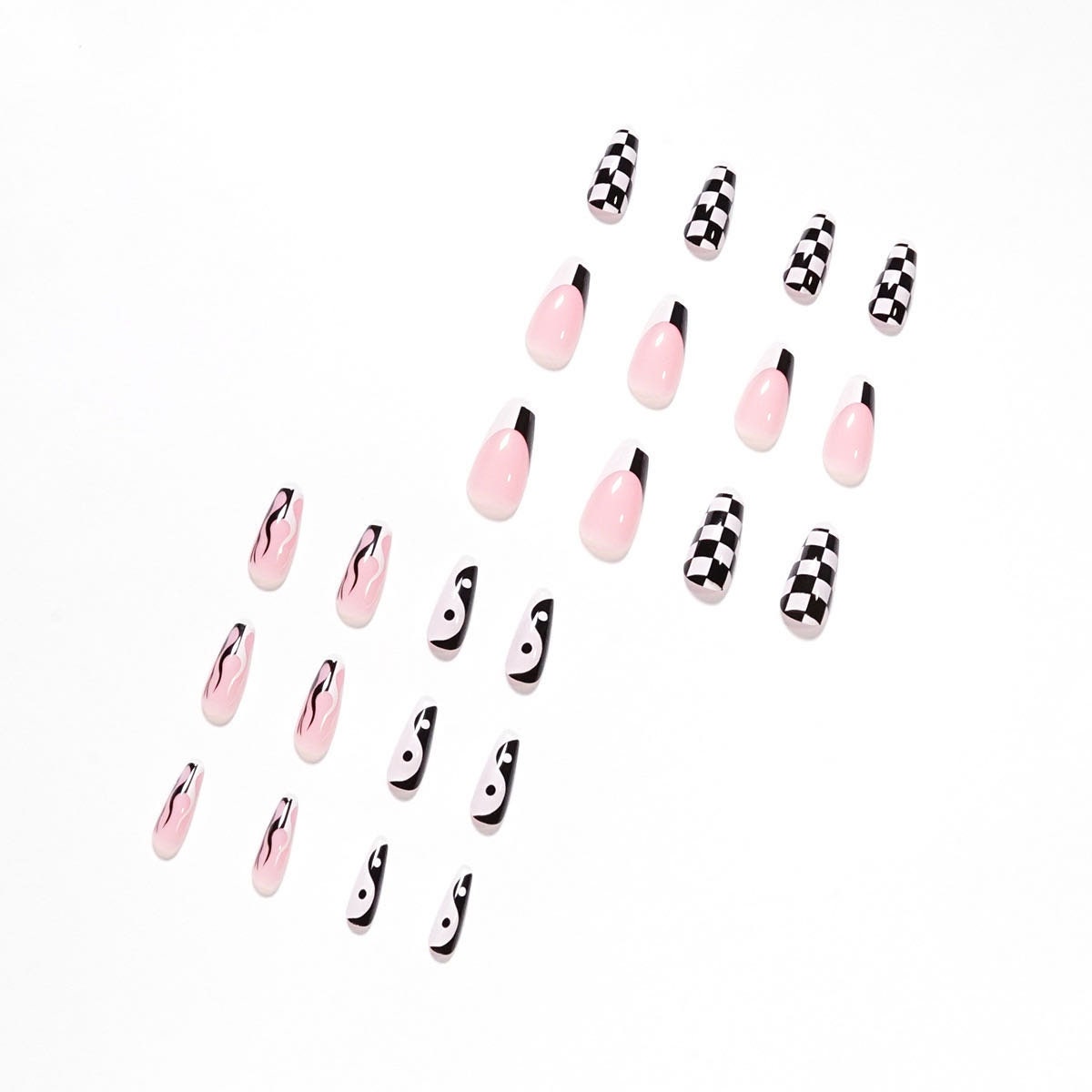 Checkerboard Press on Nails: Black & White Lattice, Luxury False Nails ...