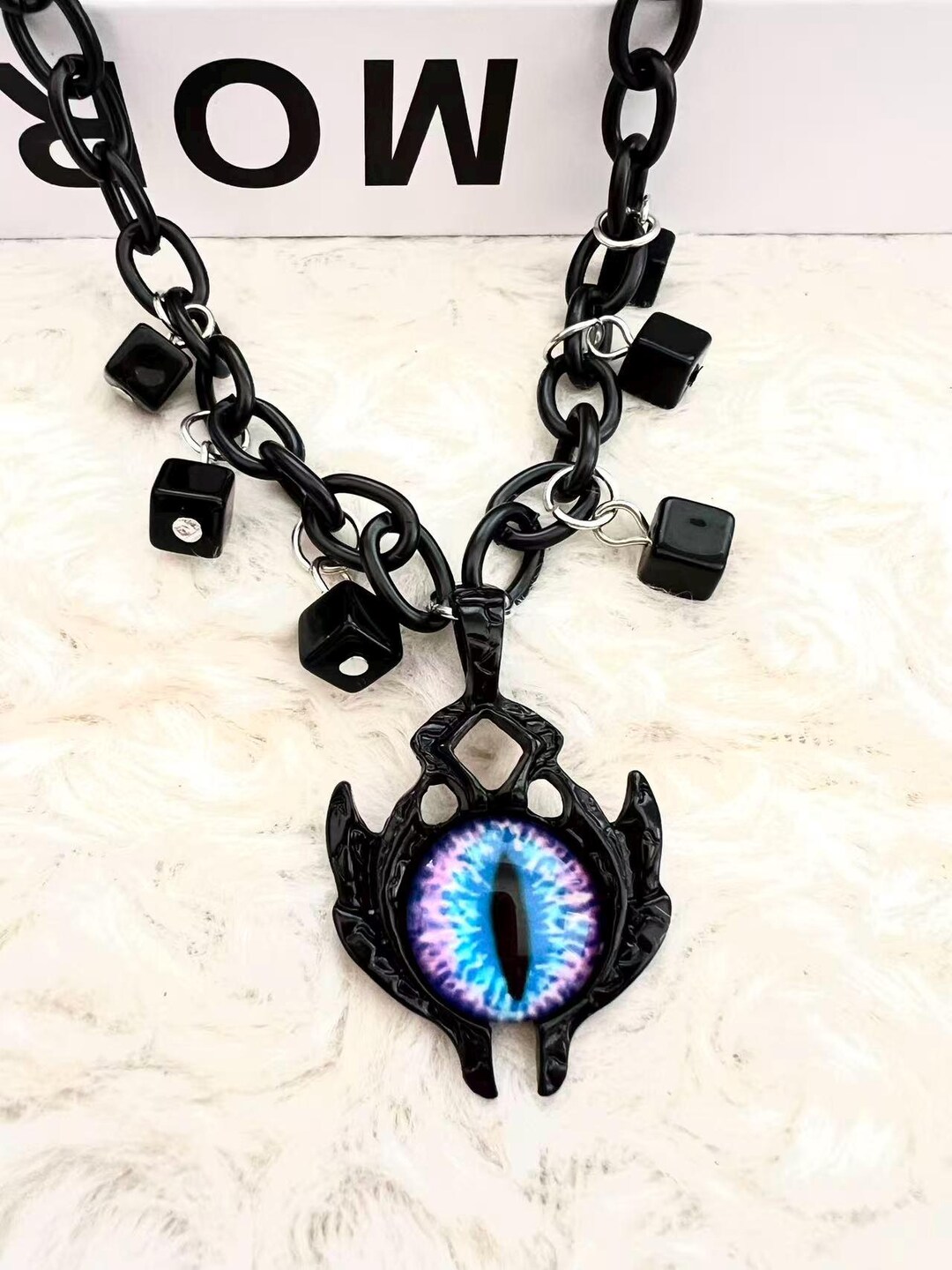 Black Chunky Chain Choker: Blue Eyeball Goth Pendant Necklace - Etsy