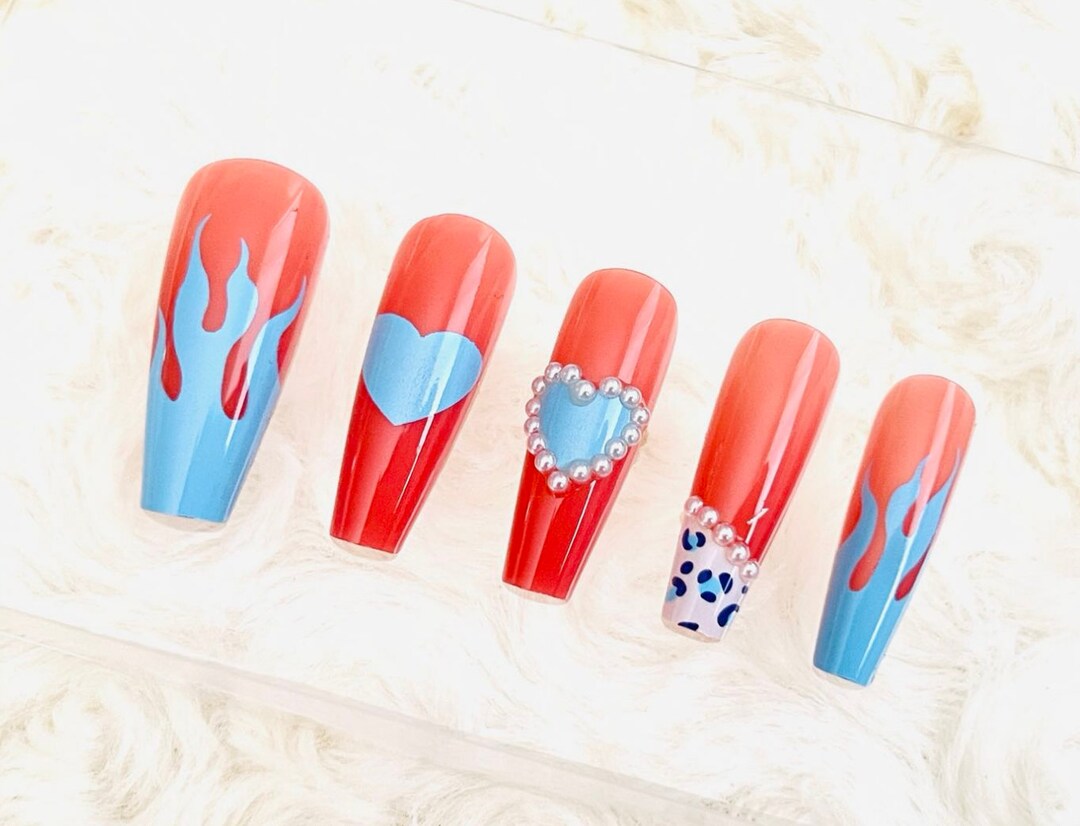Ice Blue Flame Press on Nails: Luxury False Nail Set - Etsy