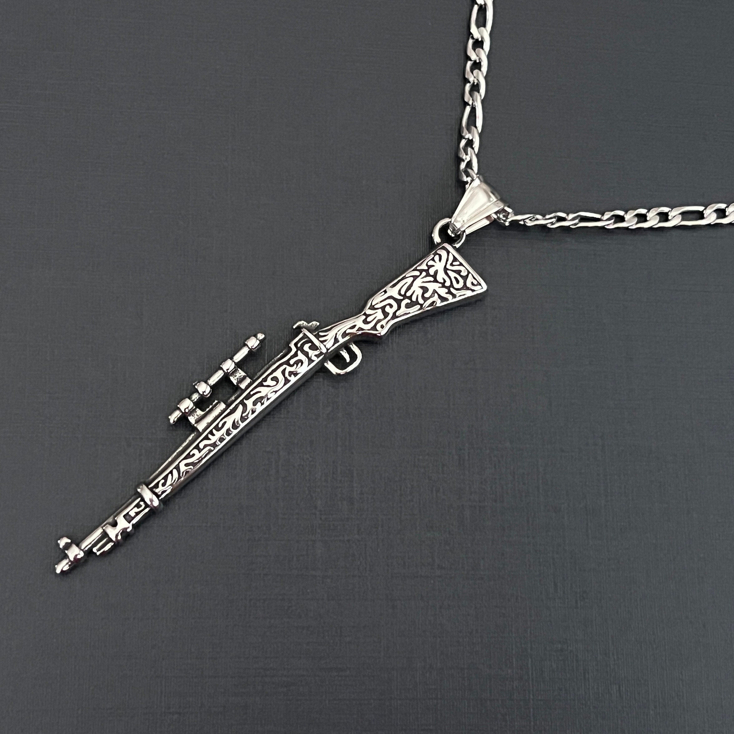 Vintage Sniper Rifle Stainless Steel Necklace Pendant Men Unisex ...