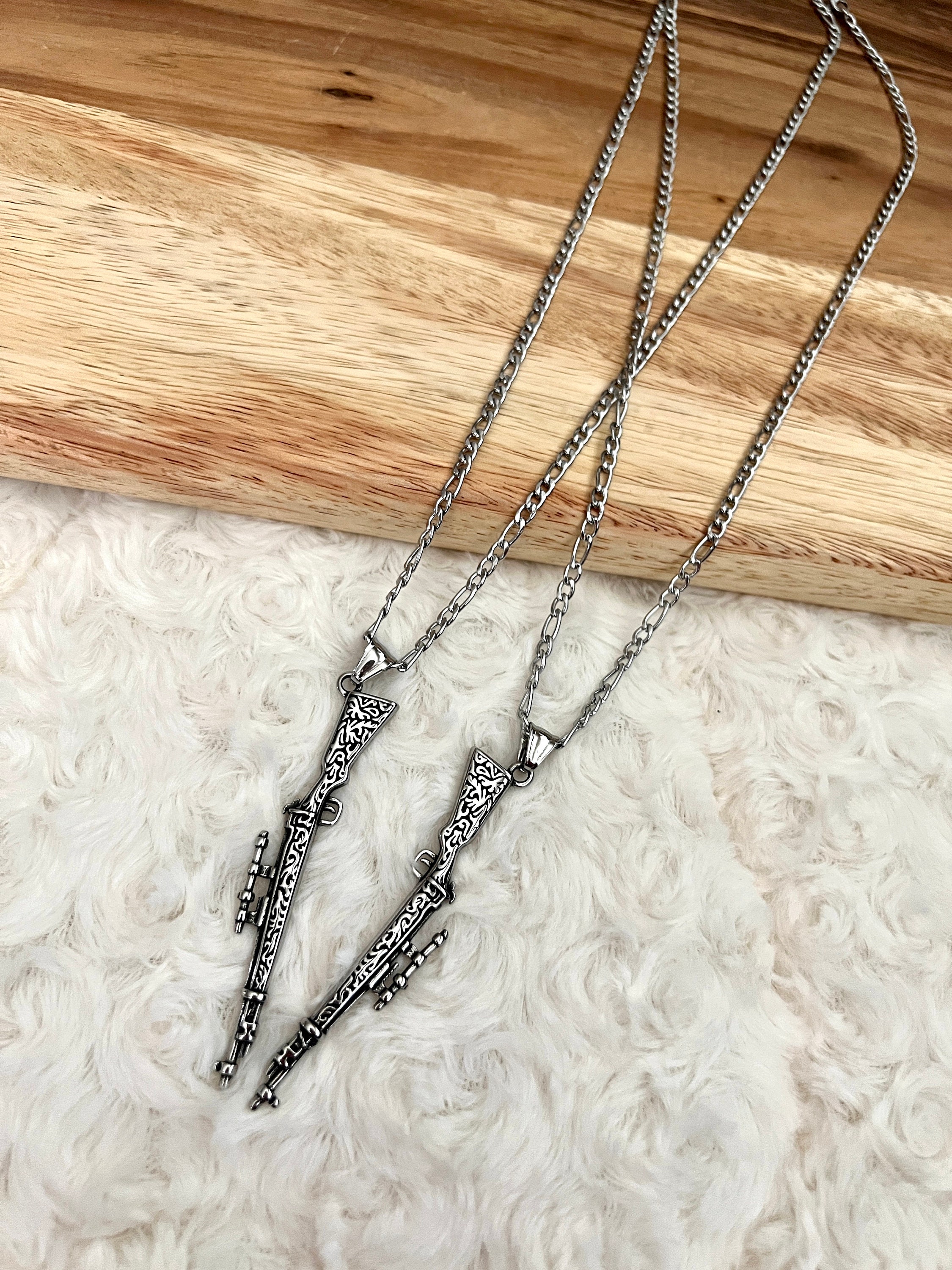 Vintage Sniper Rifle Stainless Steel Necklace Pendant Men Unisex ...