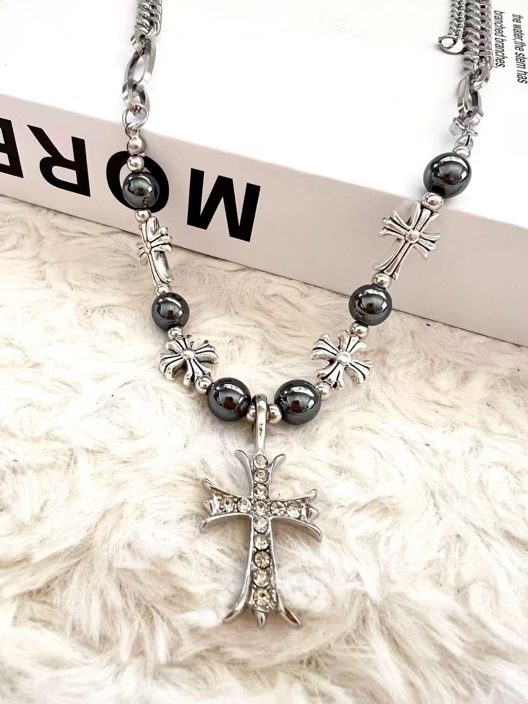 Silver Cross Pendant Necklace: Stainless Steel Gothic Bead Chain - Etsy