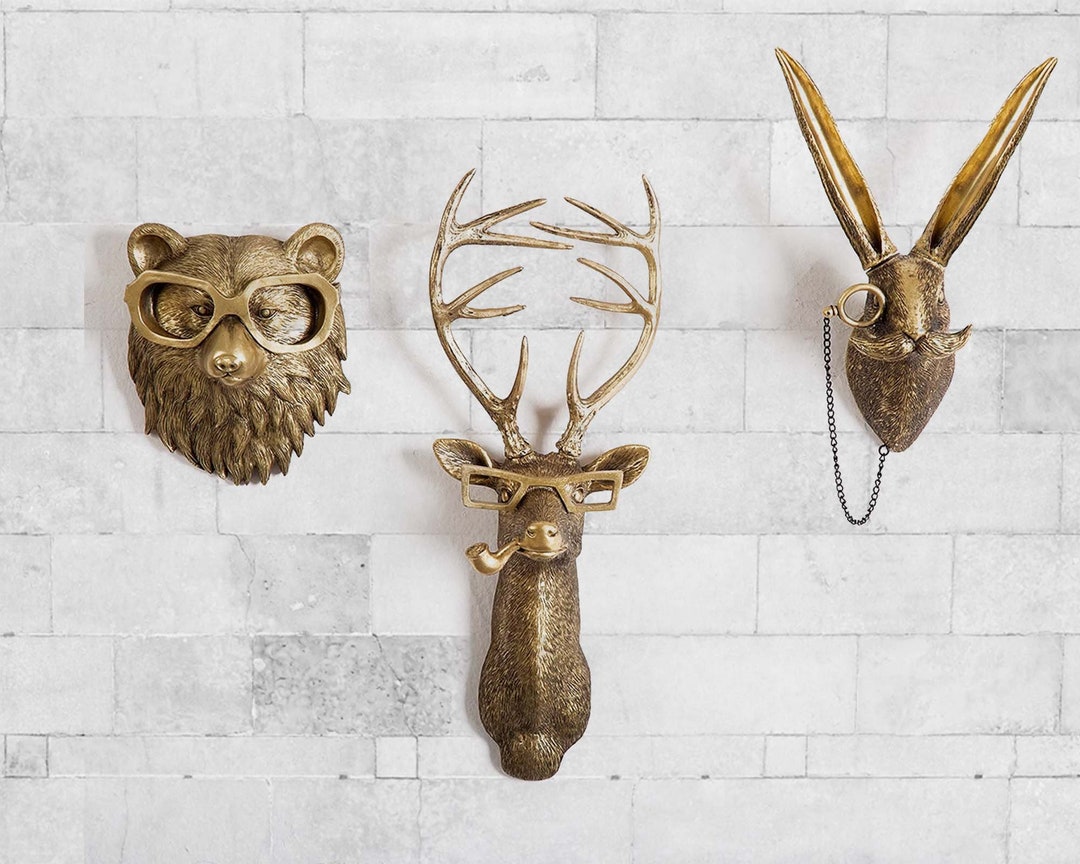 Animal Wall Sculpture Rabbit With Monocle Wall Decor Deer - Etsy