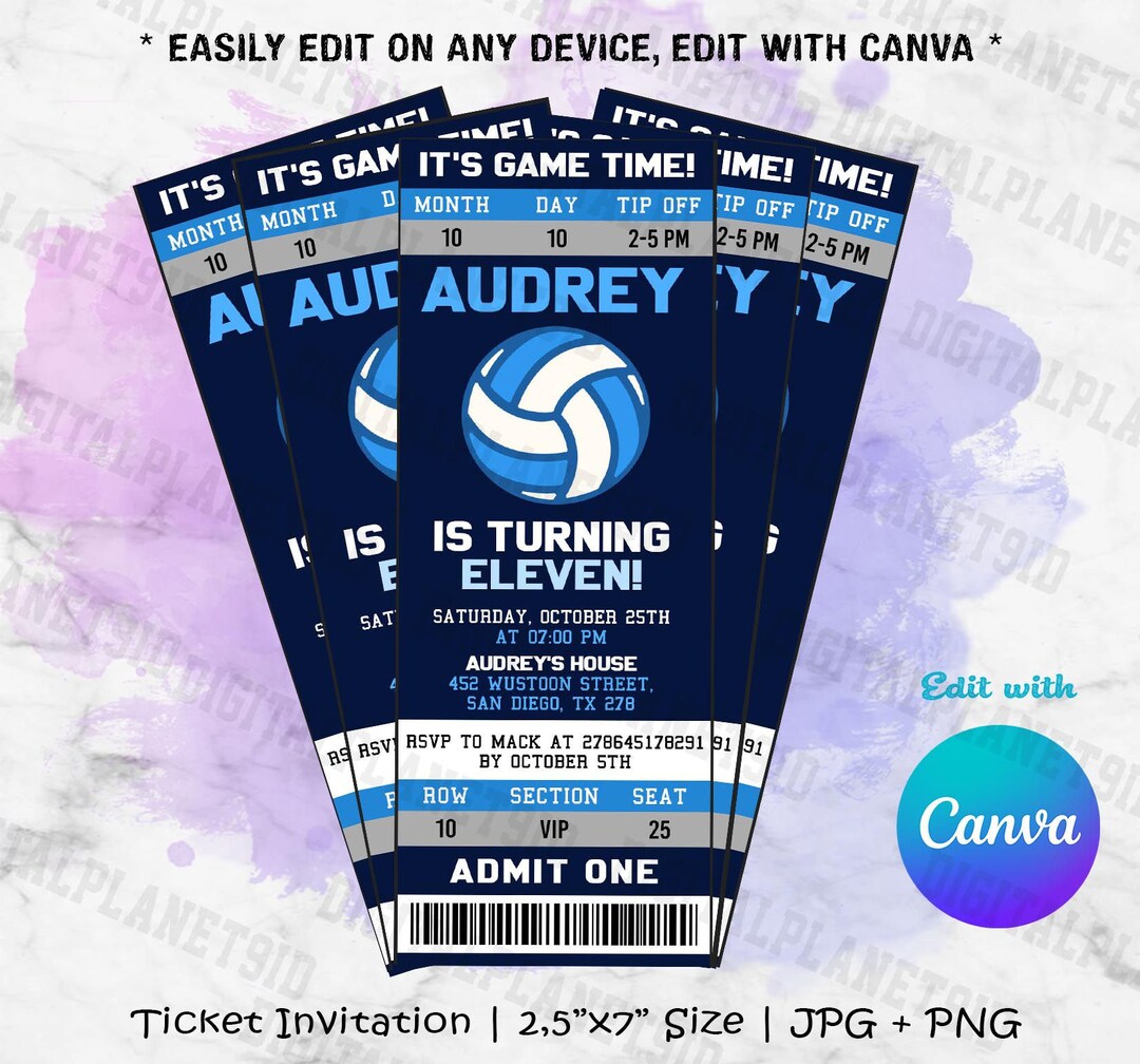Editable Volleyball Ticket Birthday Invitation, Volleyball Ticket ...