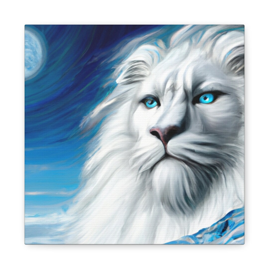 White Snow Lion in Arctic Mountains Fairy Tale Moon Print on Canvas - Etsy