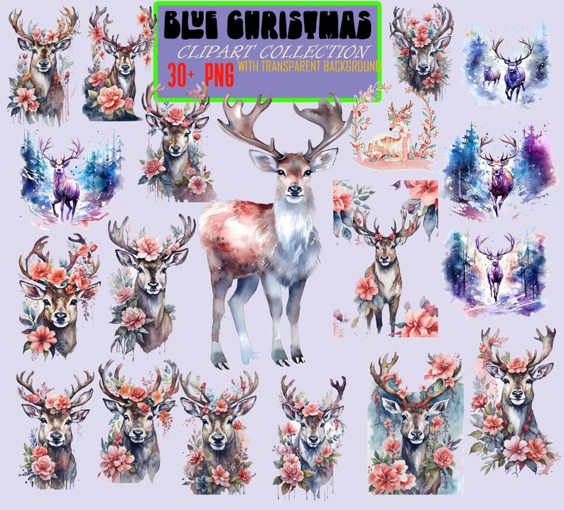 Reindeer Clipart Set, Cute Reindeers, Christmas Reindeer, Illustrated ...