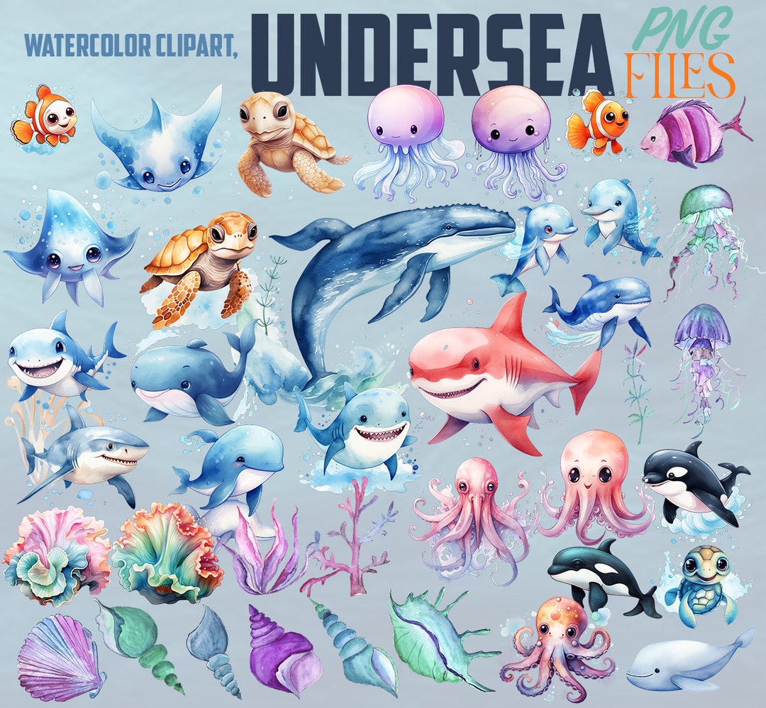 Watercolor Clipart Undersea Clipart Sea Animal Png Nautical - Etsy