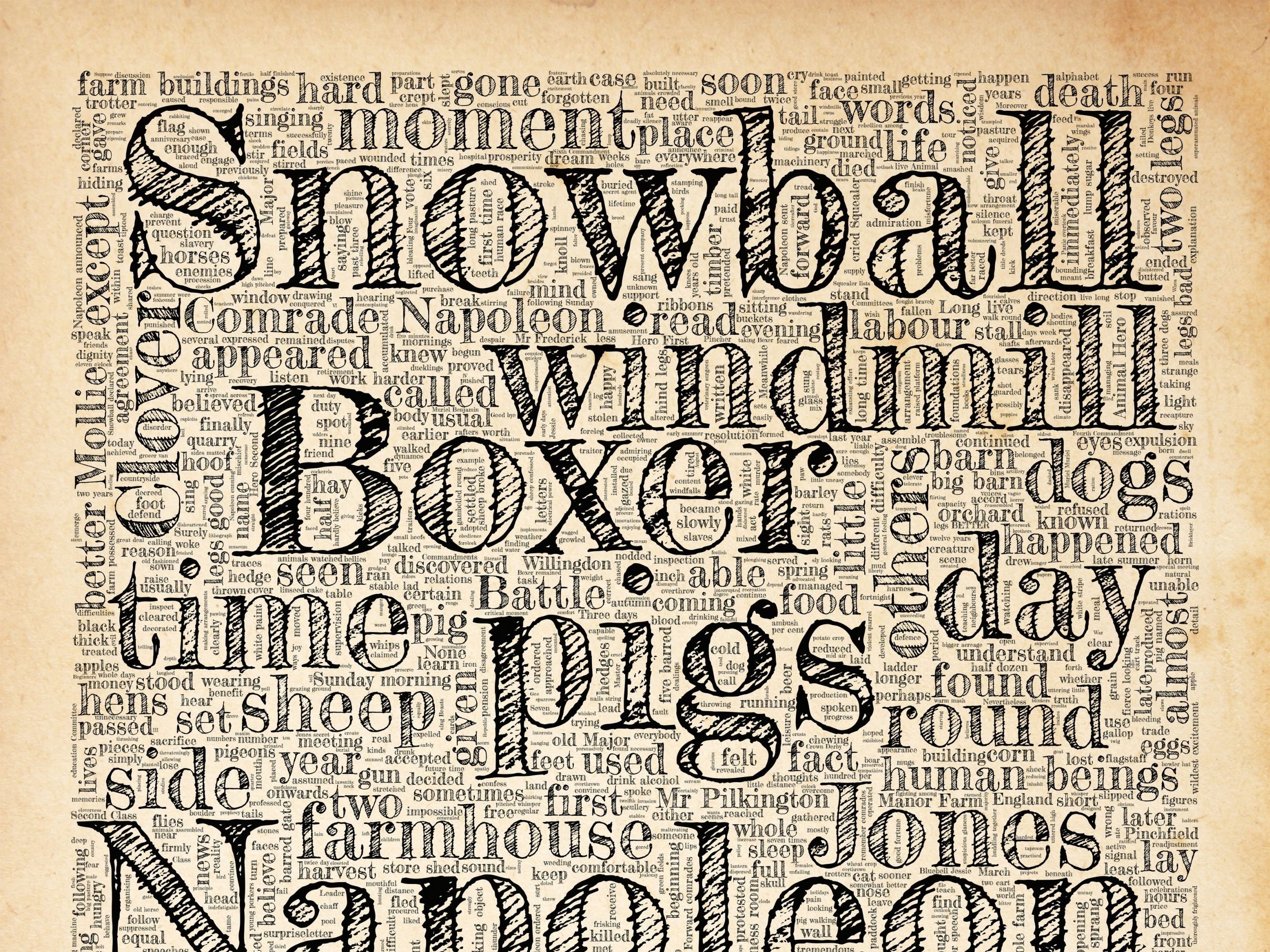 George Orwell Animal Farm Vintage Word Cloud Featuring 2000 Words of ...