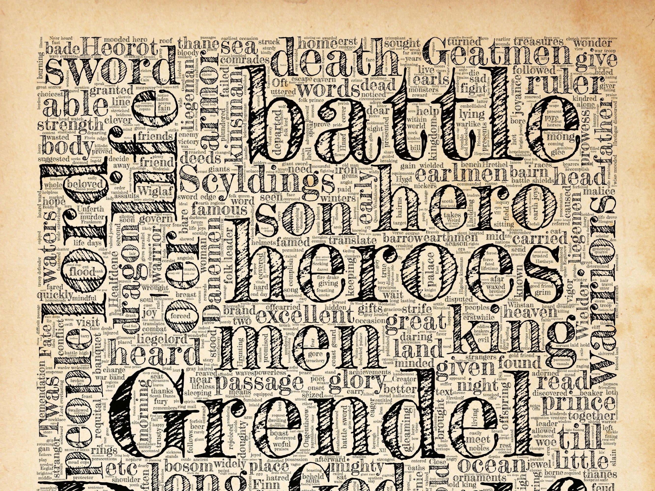 Beowulf Word Cloud Art Featuring 2000 Words of the Book, Vintage ...