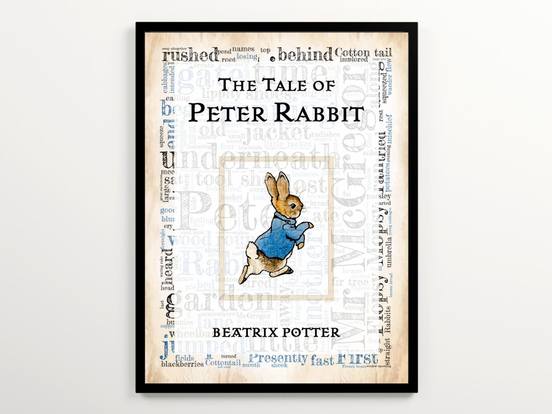 The Tale of Peter Rabbit Book Cover on Vintage Word Cloud Featuring ...