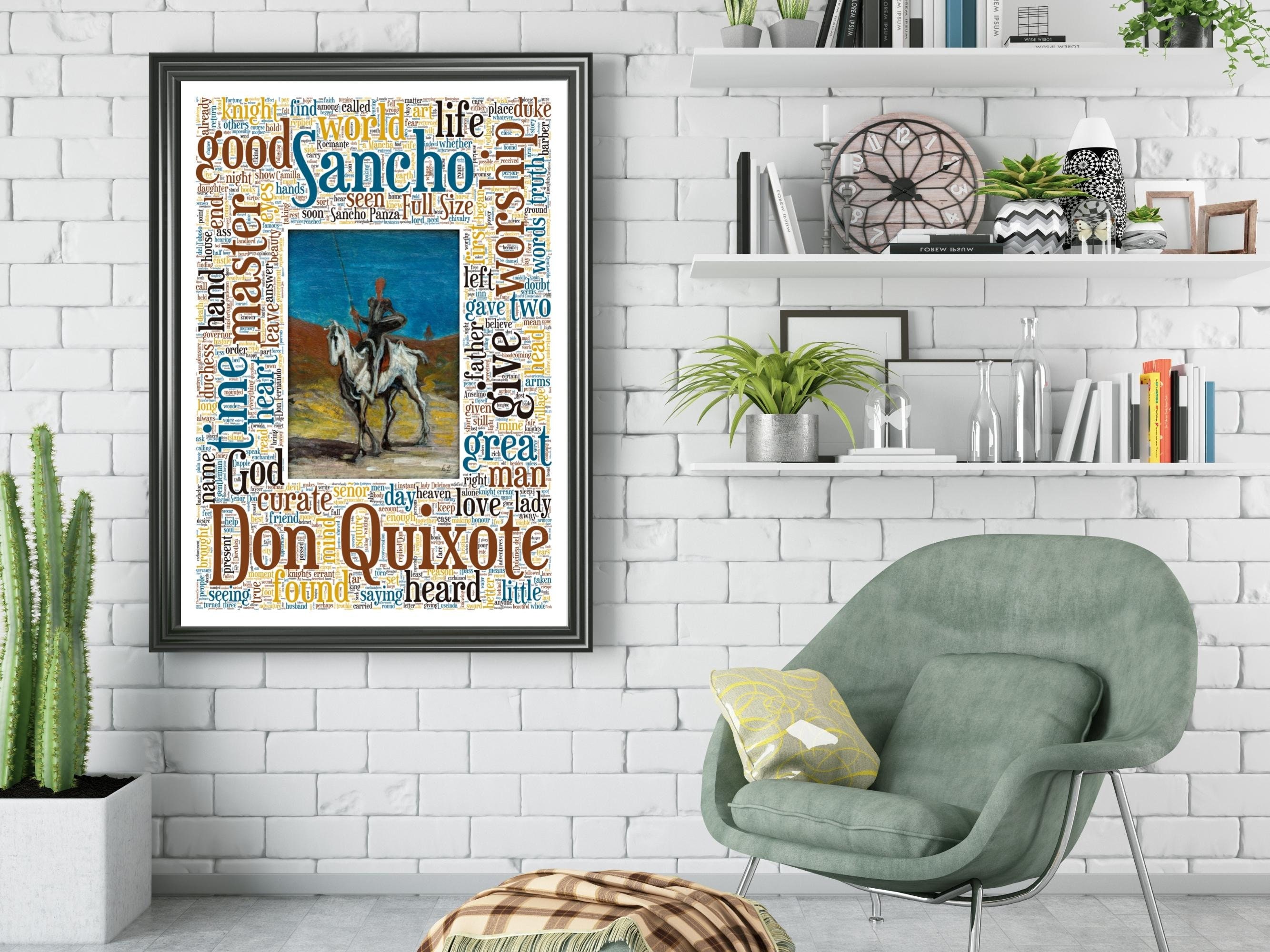 Don Quixote Word Cloud Art, Miguel De Cervantes Poster, Library Wall ...