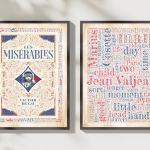Les Miserables Book Cover & Word Cloud Art, Set of 2 Prints, Victor ...