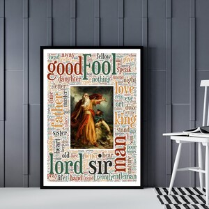 Shakespeare's King Lear Literary Poster Featuring 2000 Most Frequent ...