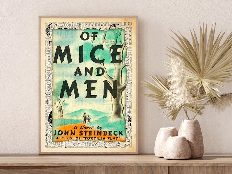 Of Mice and Men Vintage Book Cover Art on Word Cloud Background, John ...