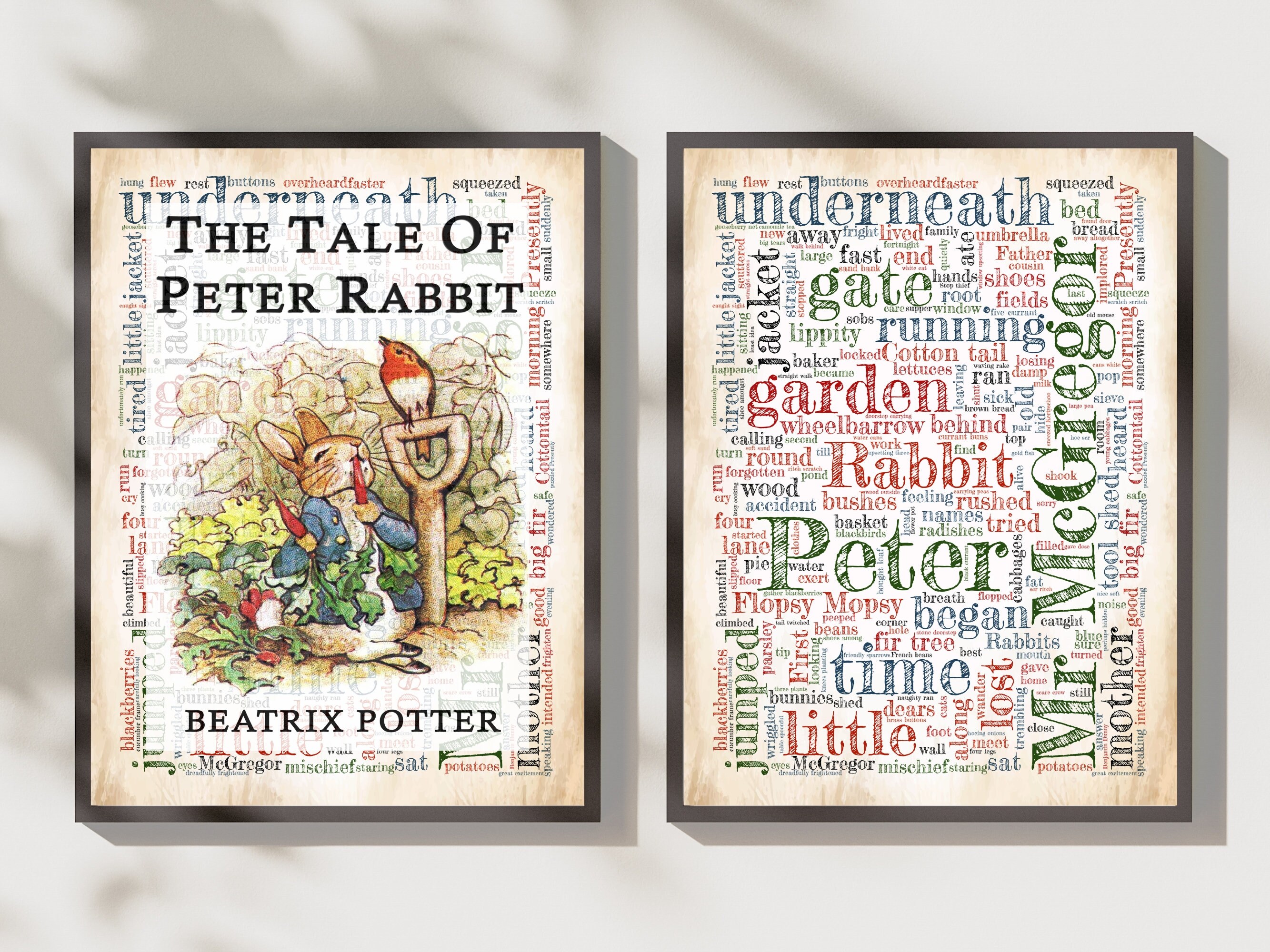 The Tale of Peter Rabbit Book Cover & Word Cloud Art Set of 2 - Etsy
