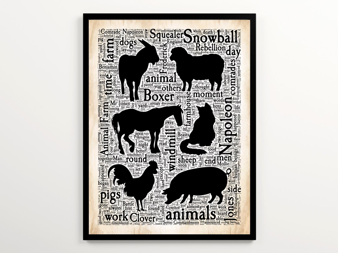 George Orwell Animal Farm Vintage Word Cloud Featuring 2000 Words of ...
