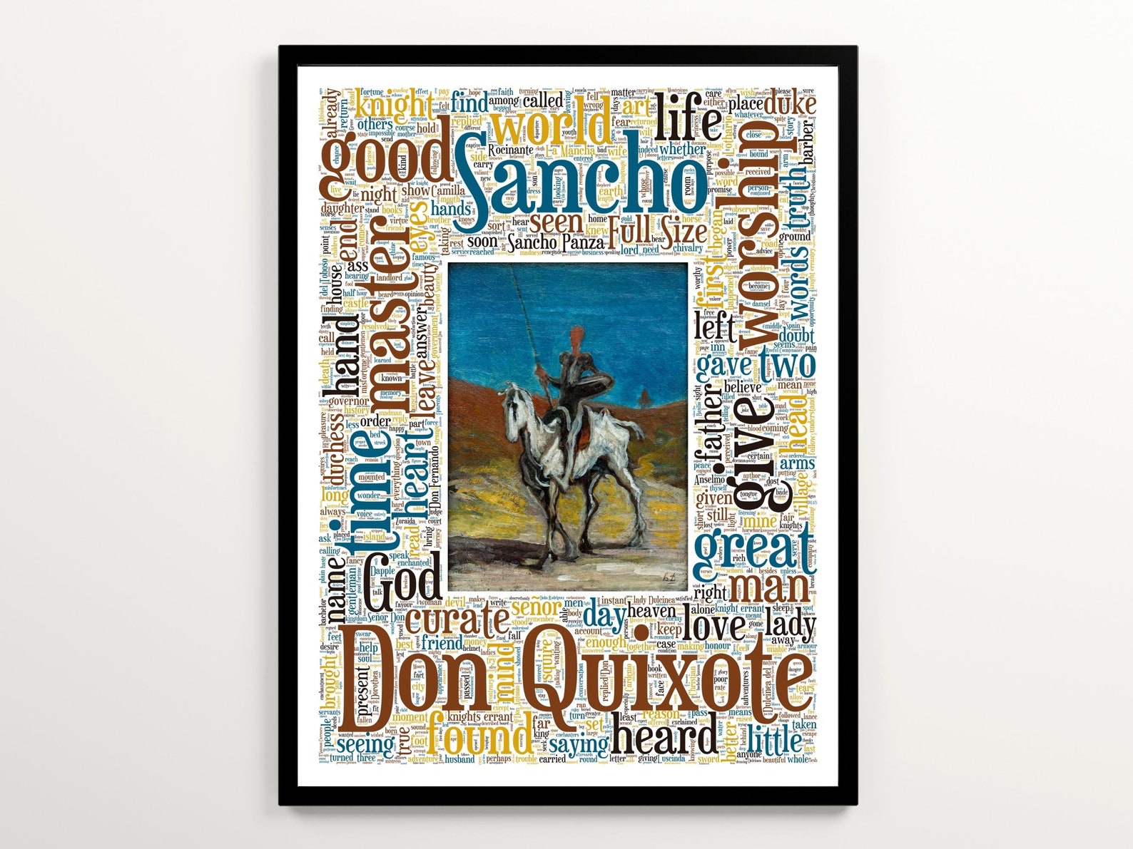 Don Quixote Word Cloud Art, Miguel De Cervantes Poster, Library Wall ...
