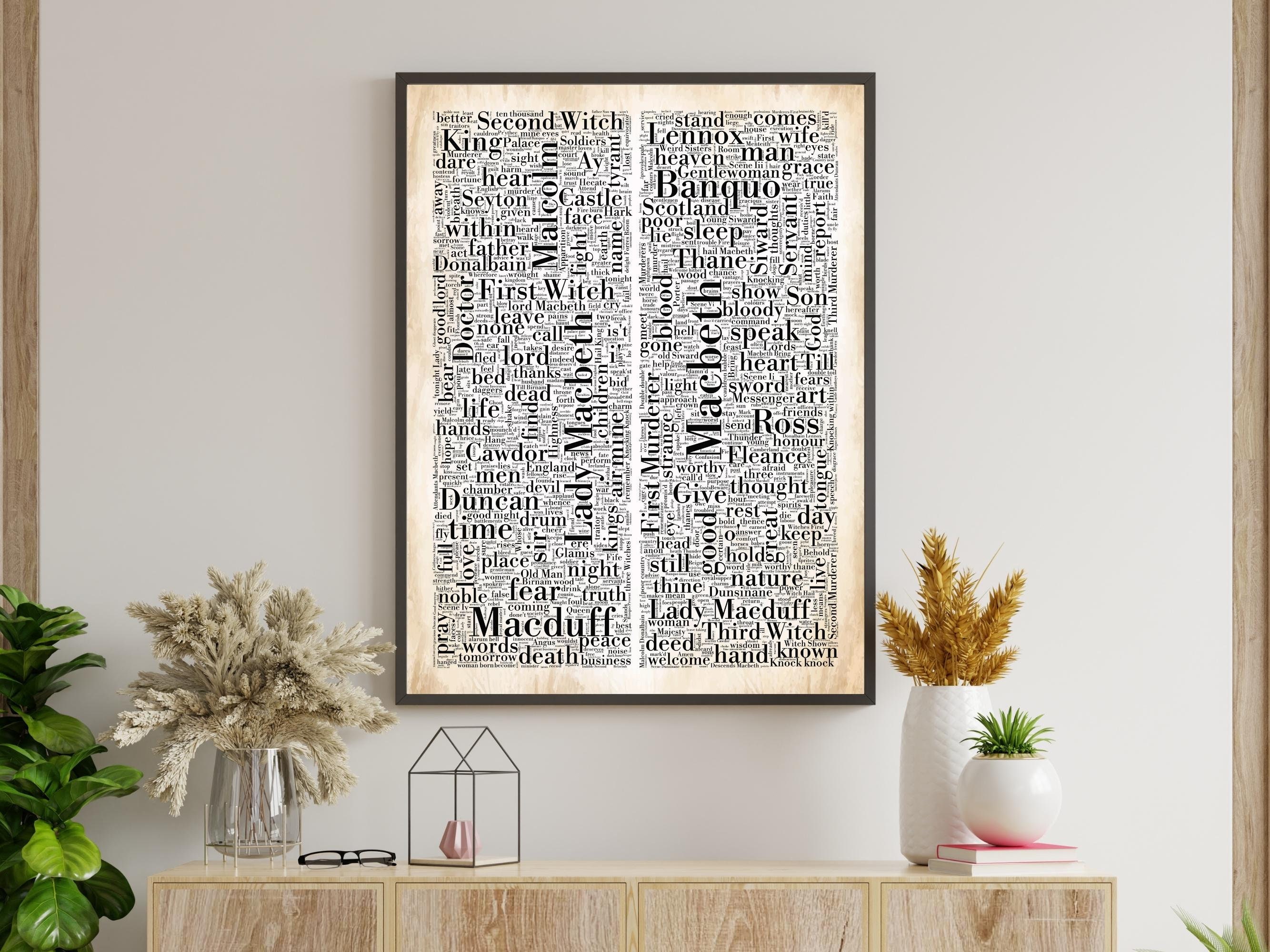 Macbeth Book Cover Art Featuring 2000 Words of the Book, Macbeth Word ...