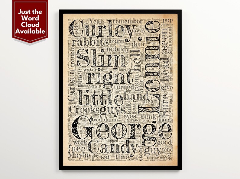 Of Mice and Men Vintage Book Cover Art on Word Cloud Background, John ...