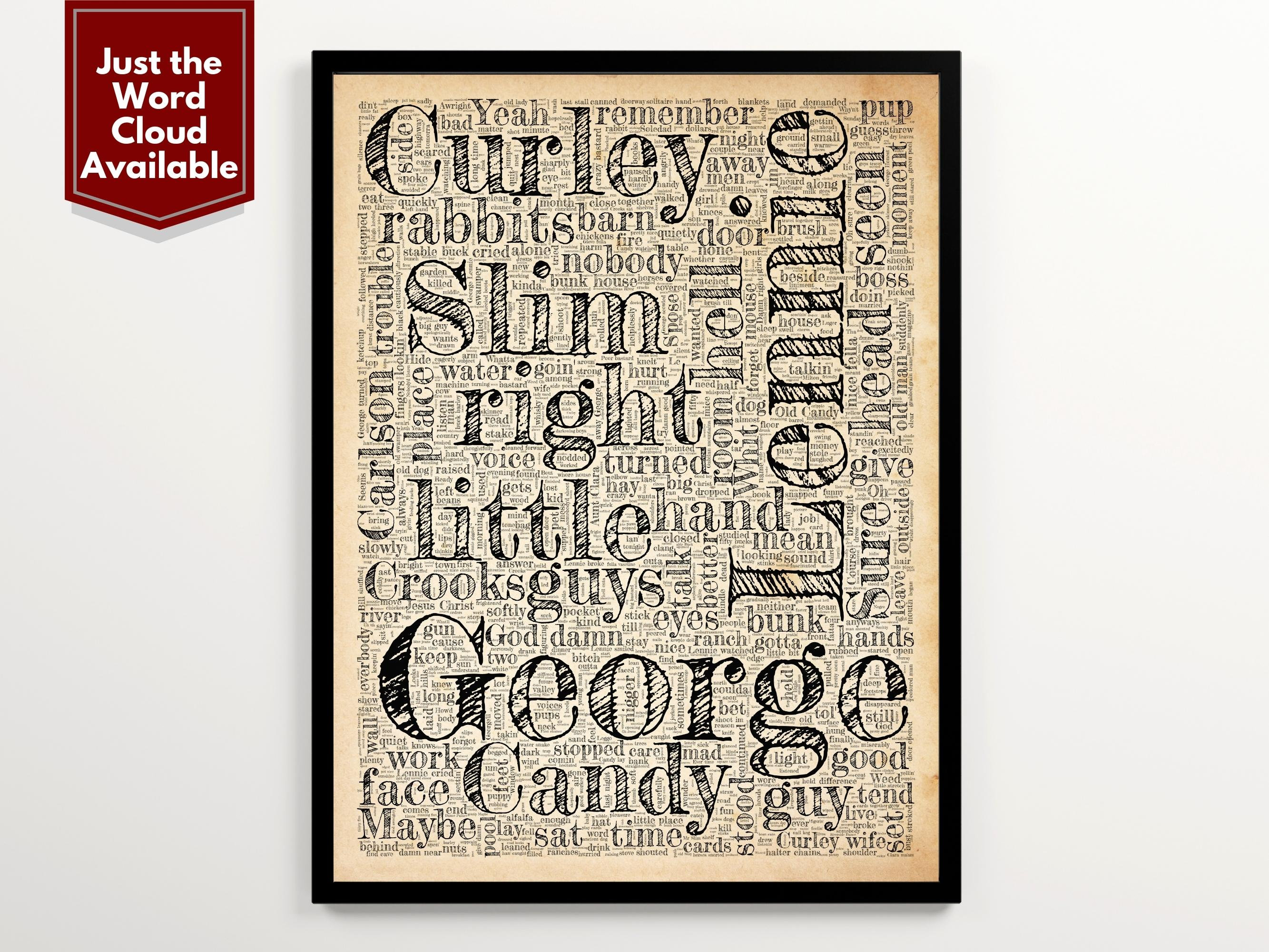 Of Mice and Men Vintage Book Cover Art on Word Cloud Background, John ...