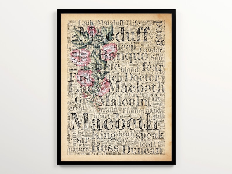 Shakespeare's MACBETH Vintage Word Cloud Printable Featuring 2000 Words ...