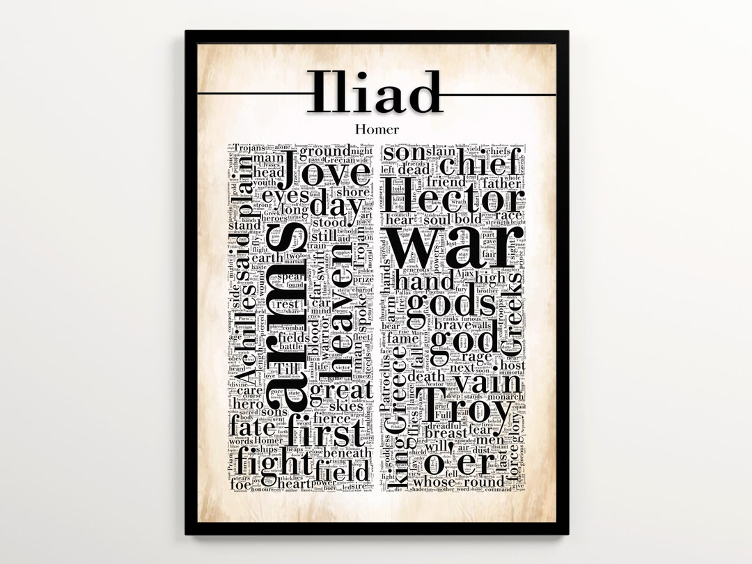 The Iliad Word Cloud Featuring 2000 Words of the Book, Homer Word Art ...