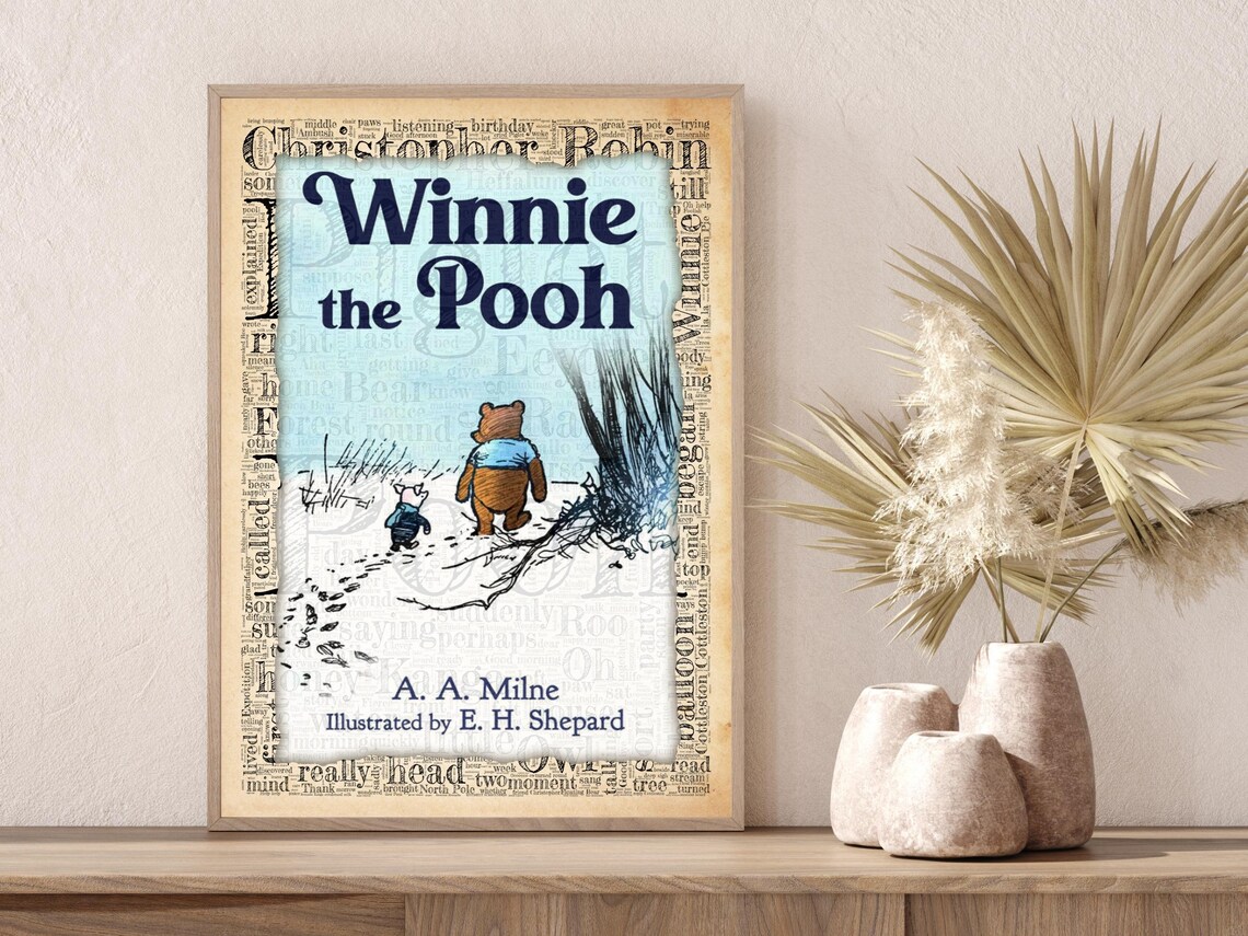 Winnie the Pooh Book Cover on Vintage Word Cloud, Children's Book ...