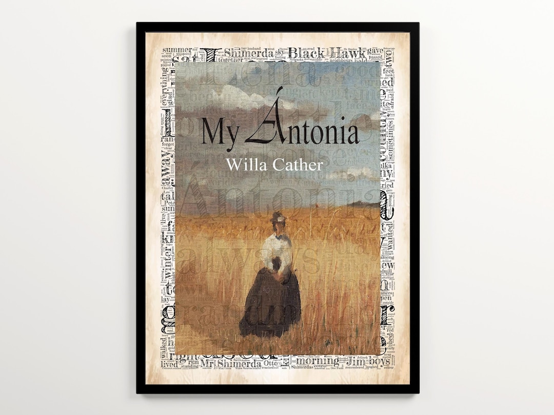 My Antonia Book Art on a Vintage Word Cloud, Willa Cather Classic Novel ...
