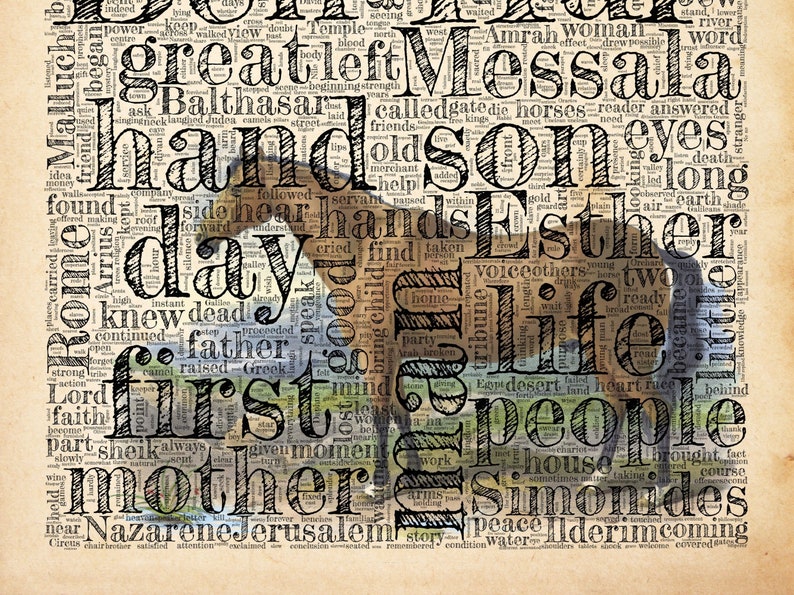 Lew Wallace's BEN HUR Vintage Word Cloud Art Featuring 2000 Words of ...
