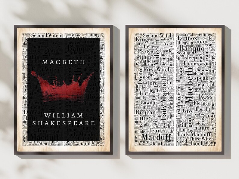 Macbeth Book Cover Art Featuring 2000 Words of the Book, Macbeth Word ...