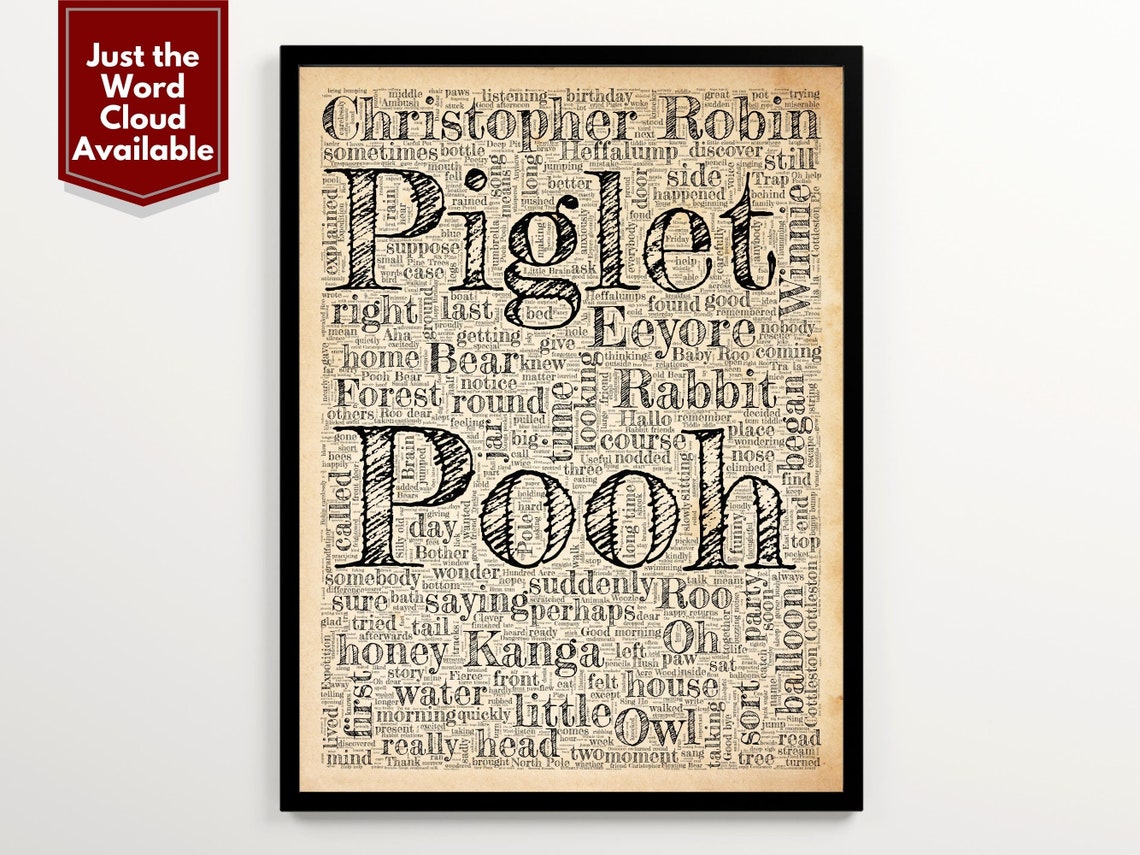 Winnie the Pooh Book Cover on Vintage Word Cloud, Children's Book ...