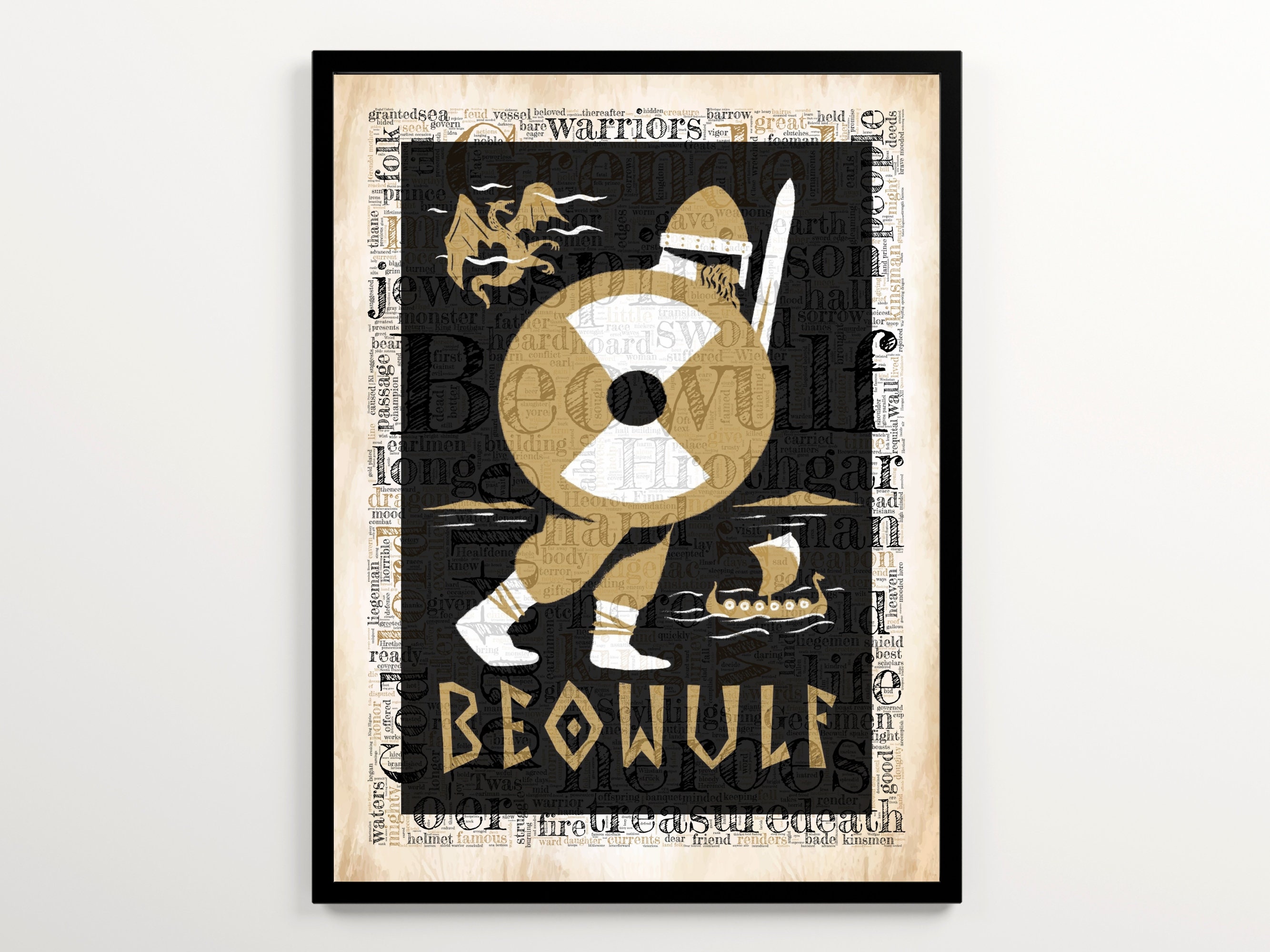 Beowulf Book Cover Art With 2000 Words of the Book, Old English Epic ...