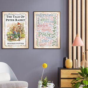 The Tale of Peter Rabbit Book Cover & Word Cloud Art, Set of 2 Prints ...