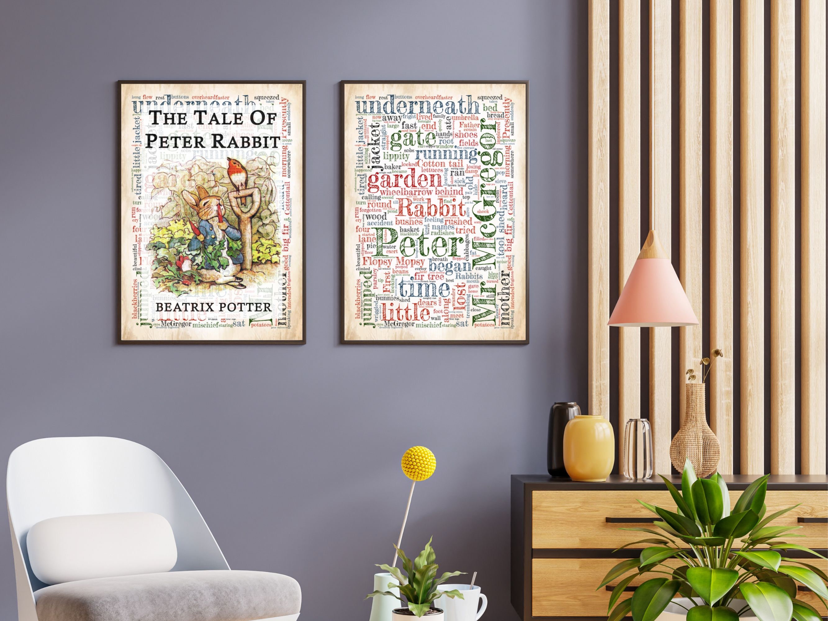 The Tale of Peter Rabbit Book Cover & Word Cloud Art Set of 2 - Etsy