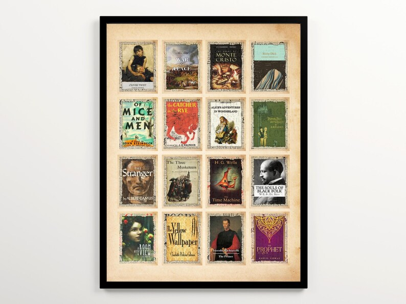 Vintage Book Cover Gallery Poster, Literary Classics Print, Word Cloud ...