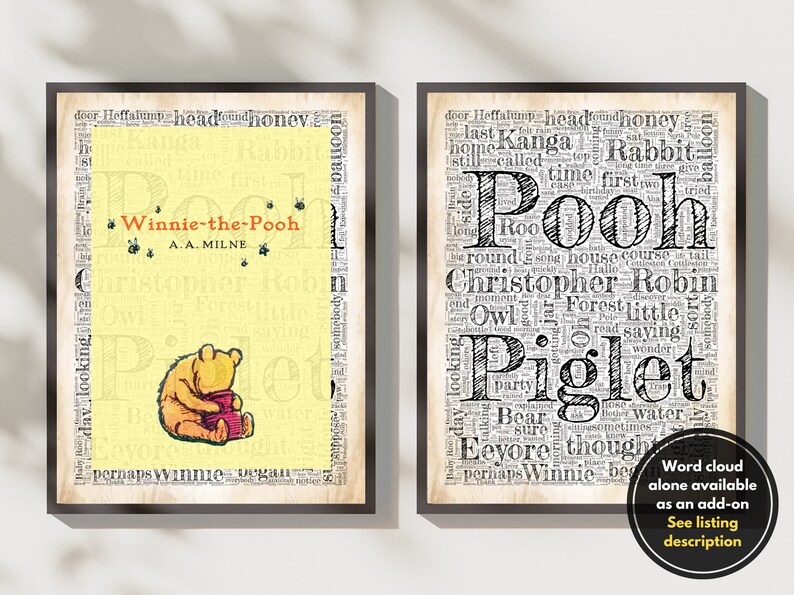 Winnie the Pooh Book Cover Art on Vintage Word Cloud Featuring 2000 ...