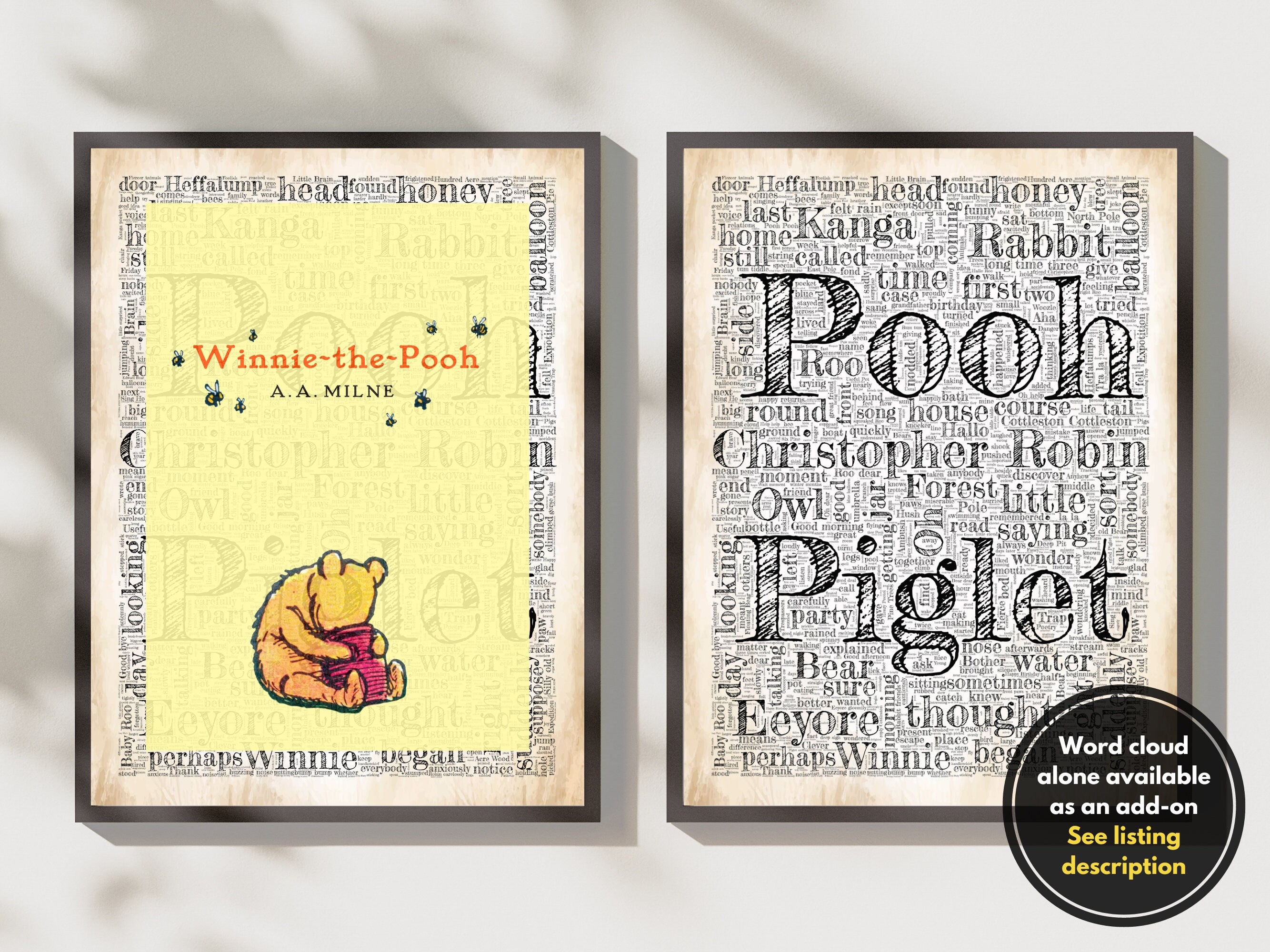 Winnie the Pooh Book Cover Art on Vintage Word Cloud Featuring 2000 ...