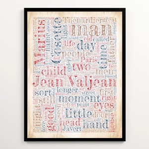 Les Miserables Book Cover & Word Cloud Art, Set of 2 Prints, Victor ...