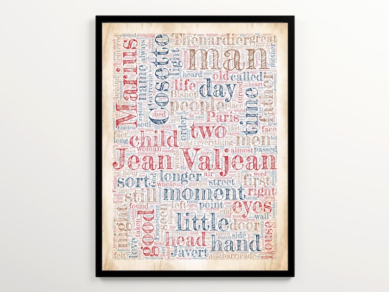 Les Miserables Book Cover & Word Cloud Art, Set of 2 Prints, Victor ...