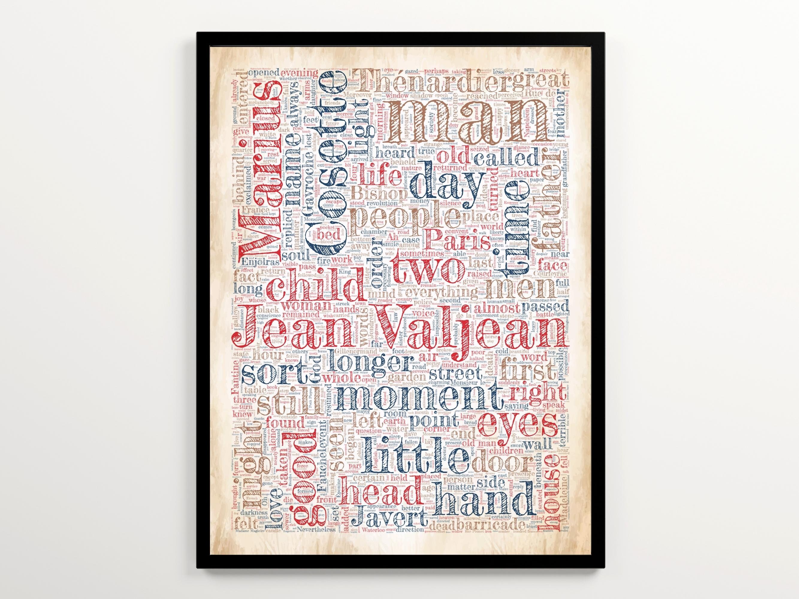 Les Miserables Book Cover & Word Cloud Art, Set of 2 Prints, Victor ...