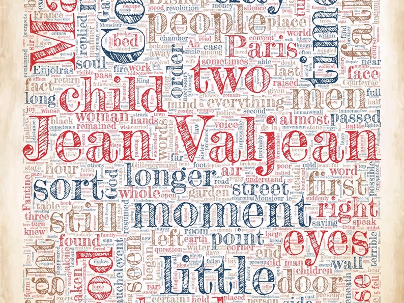 Les Miserables Book Cover & Word Cloud Art, Set of 2 Prints, Victor ...