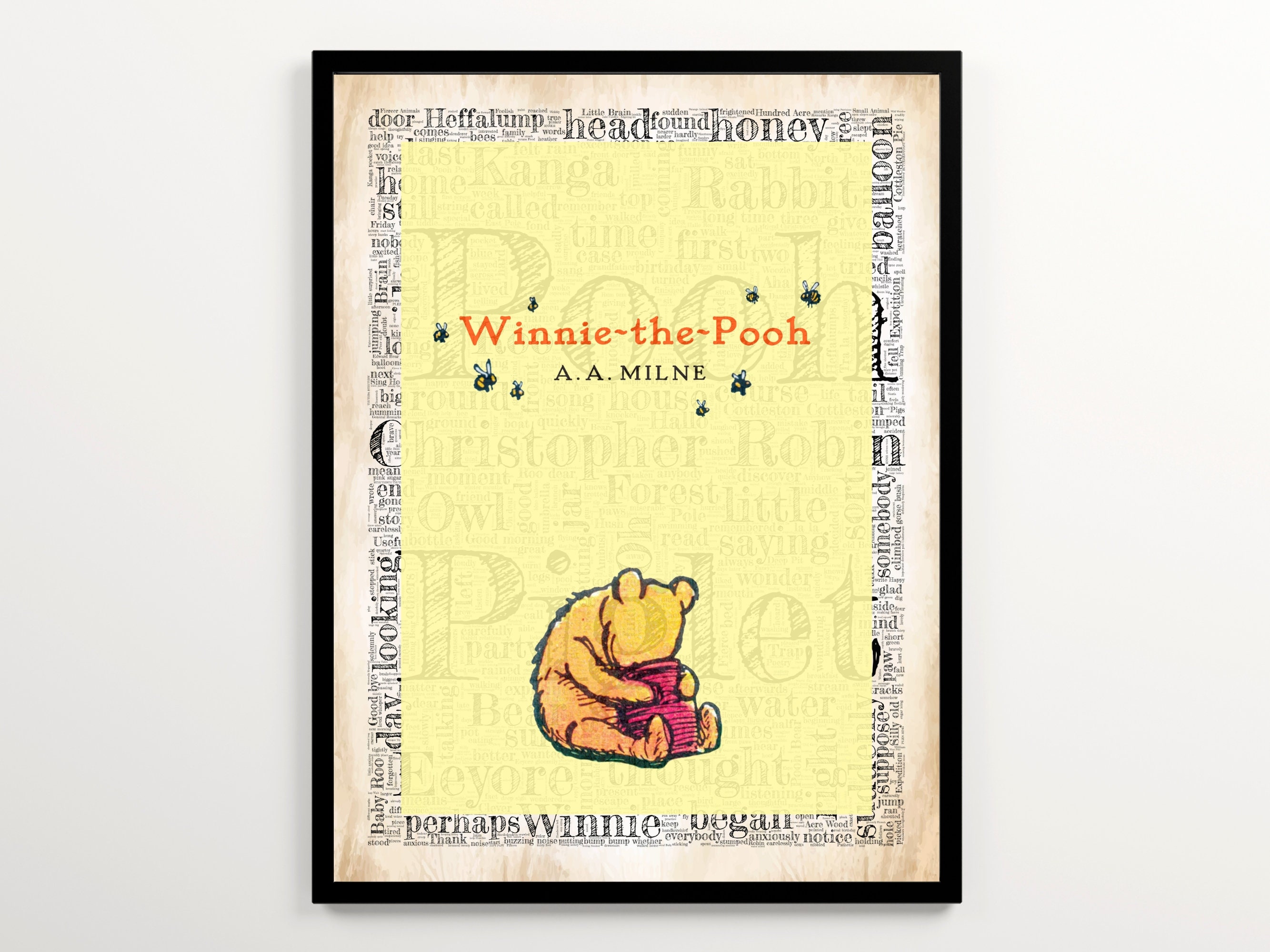 Winnie the Pooh Book Cover Art on Vintage Word Cloud Featuring 2000 ...