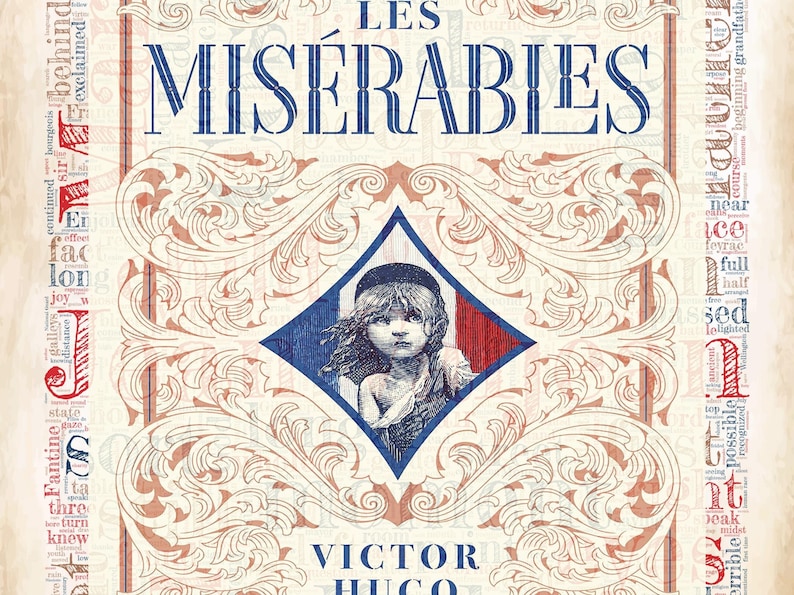 Les Miserables Book Cover & Word Cloud Art, Set of 2 Prints, Victor ...