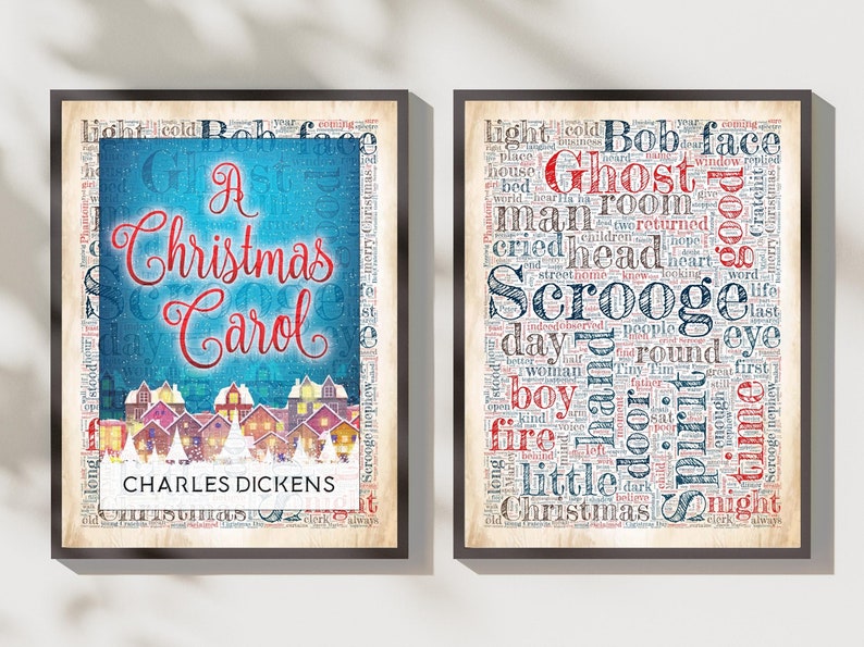 Charles Dicken's A Christmas Carol Set of 2 Prints: Book Cover + Word ...
