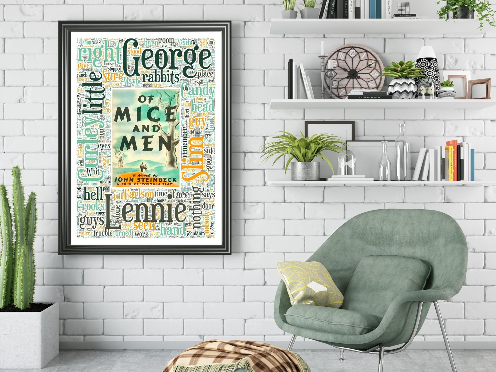 Of Mice and Men Word Cloud, John Steinbeck Book Cover Art Printable ...