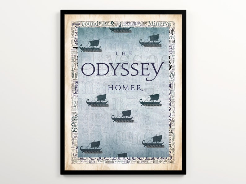 The Odyssey Book Cover Art With 2000 Words of the Book, Homer Set of 2 ...