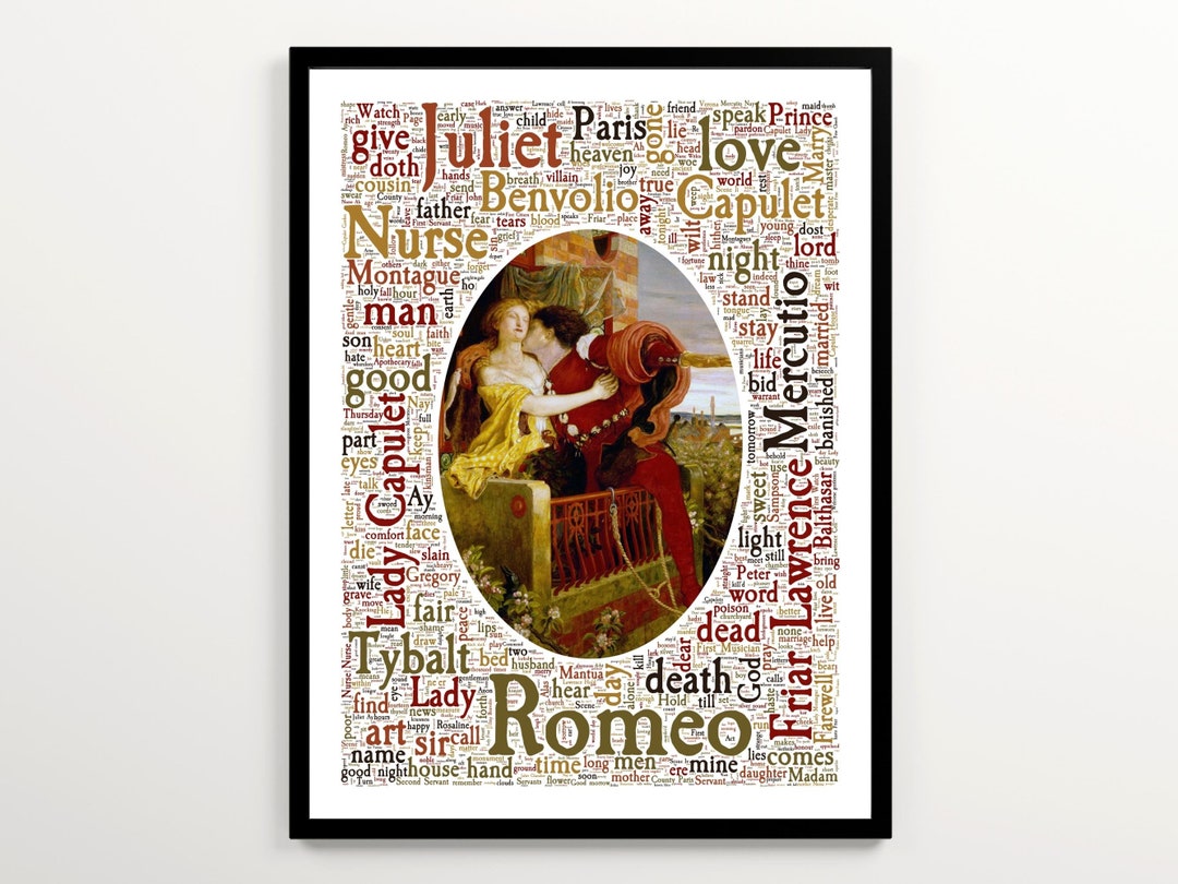 Shakespeare's Romeo and Juliet Word Cloud, Shakespeare Printable, Romeo ...